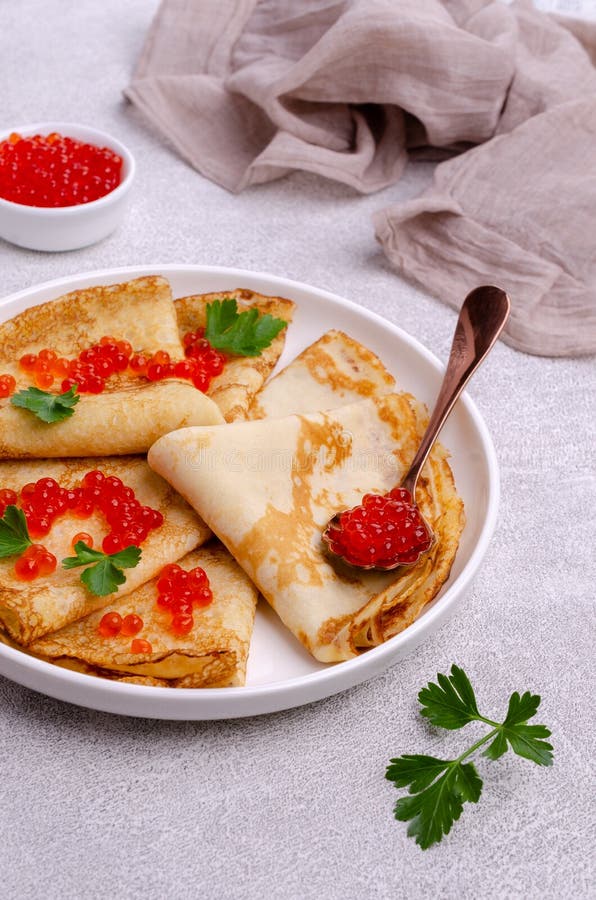 Fried Crepes with Red Fish Roe Stock Photo - Image of cement, cuisine ...