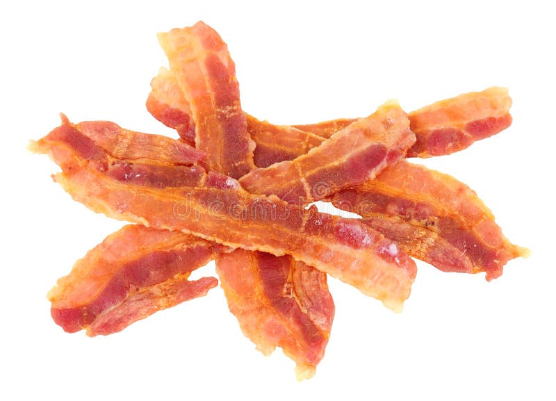 Fried Crispy Bacon Rashers Isolated on White Stock Photo - Image of ...