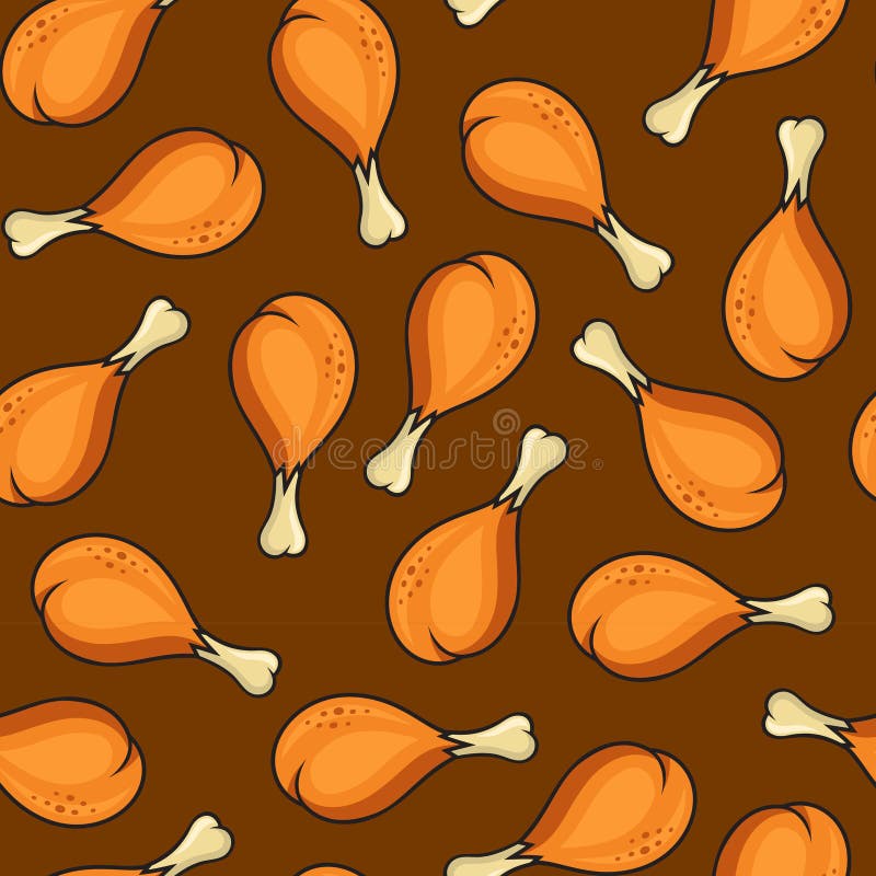 Fried Crispy Chicken Legs Seamless Pattern on Black Background. Vector ...