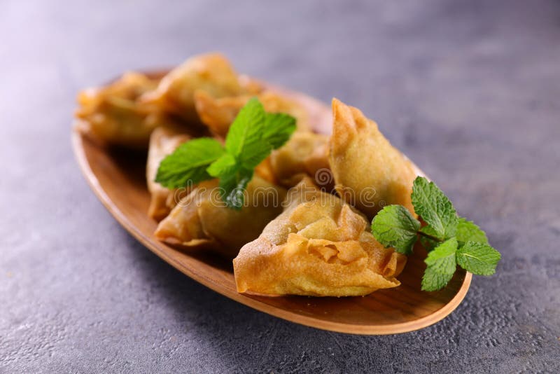 Samosa with Mint Chutney , Indian Food Stock Photo - Image of meat ...