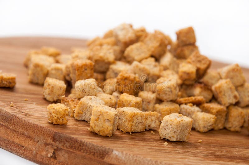 Fried Cubes of Bread Flavored with Bacon Stock Image - Image of baked ...