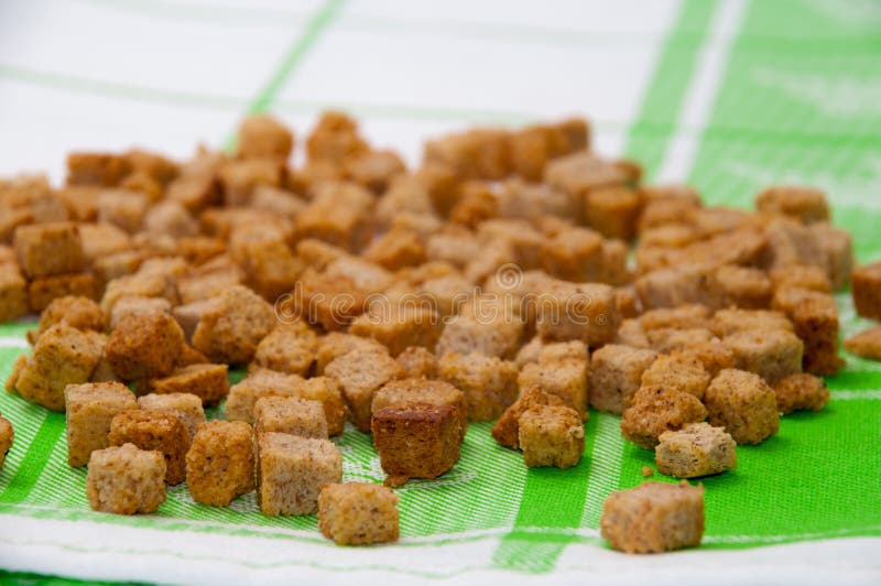 Fried Cubes of Bread Flavored with Bacon Stock Image - Image of baked ...