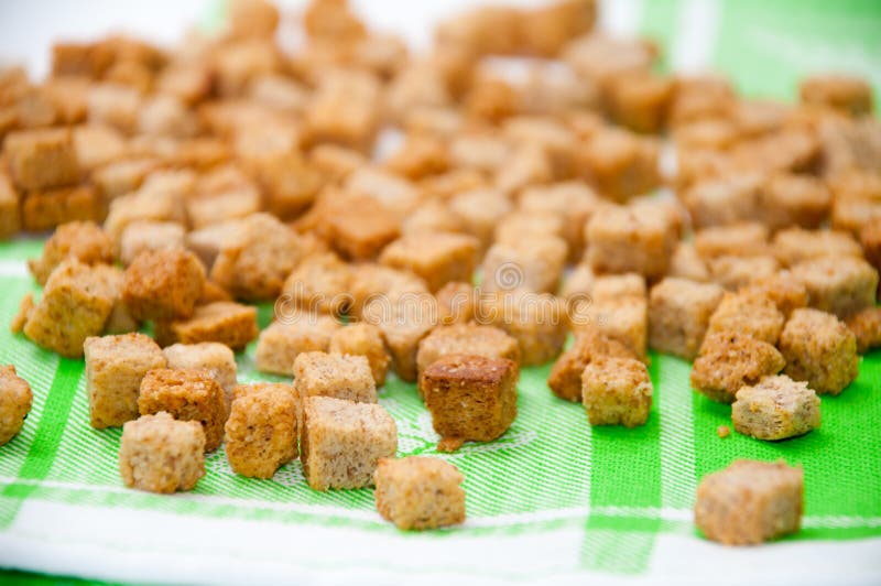 Fried Cubes of Bread Flavored with Bacon Stock Image - Image of baked ...