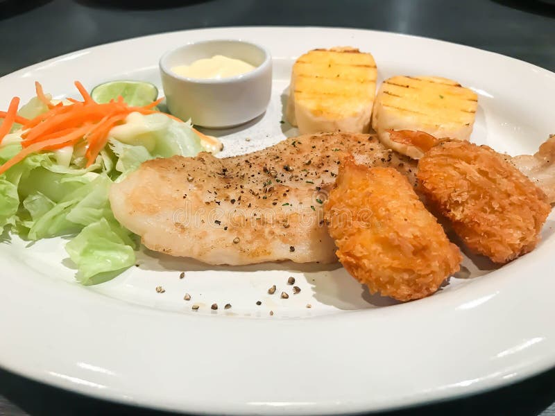 Fried Cutlet Fish and Shrimp Steak Stock Photo - Image of slice ...