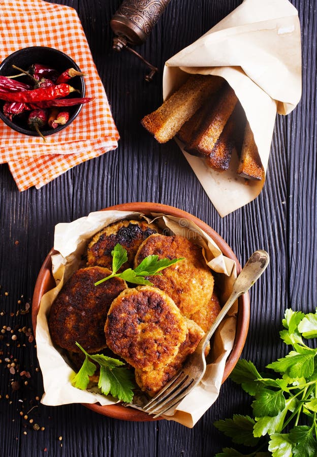 Fried Cutlets on Brown Bowl Stock Image - Image of chicken, cutlet ...