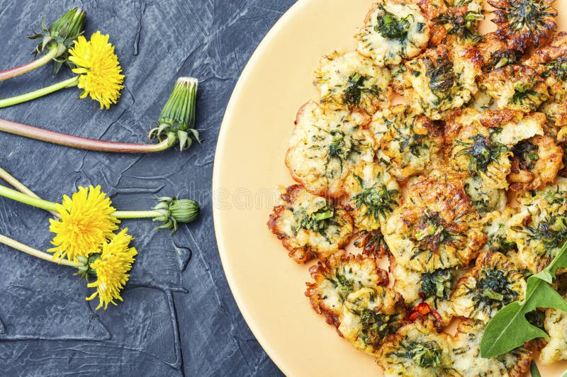 Fried dandelion flowers stock image. Image of flower - 181733535