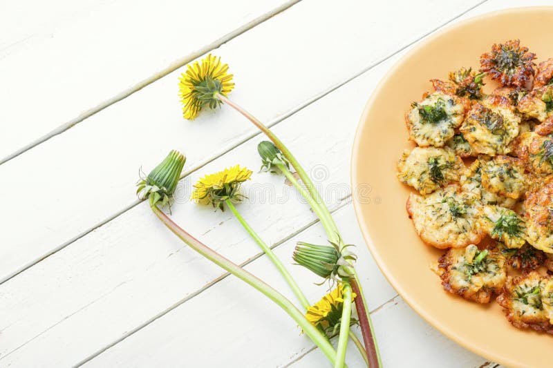 Fried dandelion flowers stock image. Image of healthy - 180474369