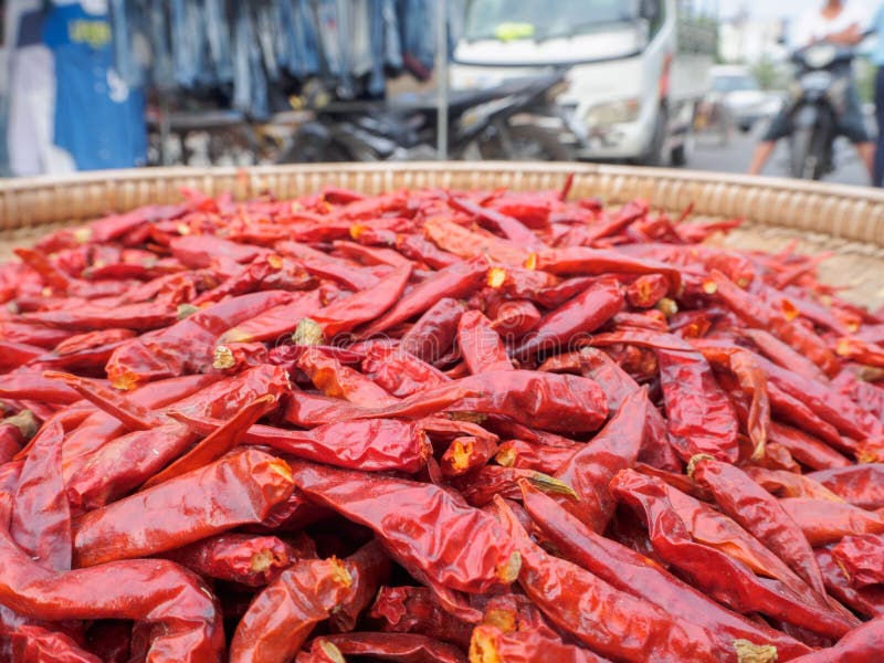 Fried Dried Chilli Pepper in the Basket. Stock Photo - Image of ...