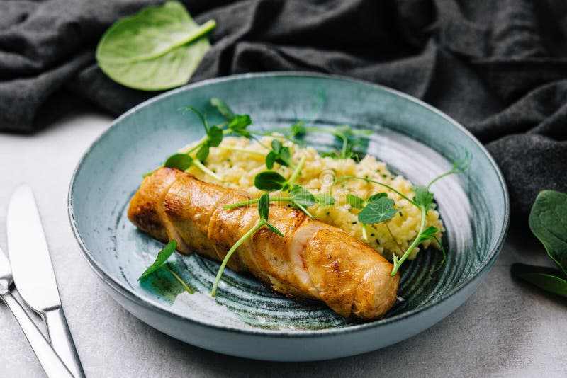Fried Duck Fillet with Rice on a Plate Stock Image - Image of oriental ...