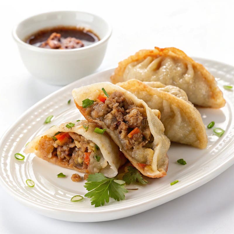 Fried Dumpling with Meat Isolated Stock Illustration - Illustration of ...