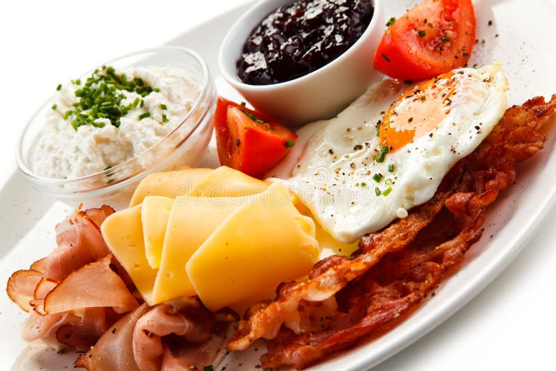 Fried Egg with Beacon - Breakfast Stock Photo - Image of plate, cheese ...