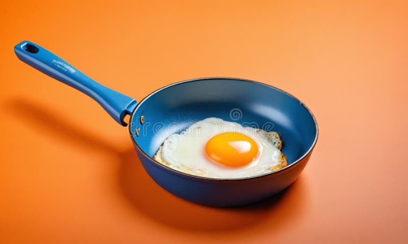 Fried Egg in a Blue Pan on an Orange Background Stock Illustration ...