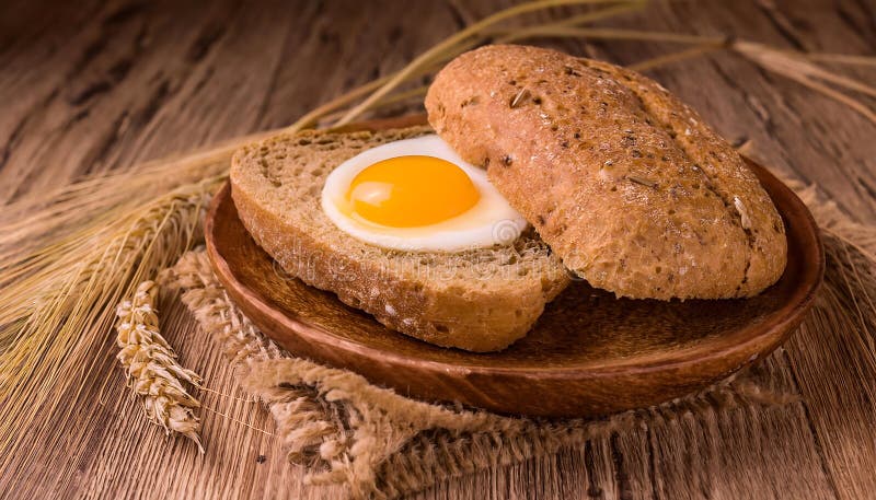 Fried Egg in a Bread Roll Rustic, Hearty Breakfast Stock Illustration - Illustration of homemade ...