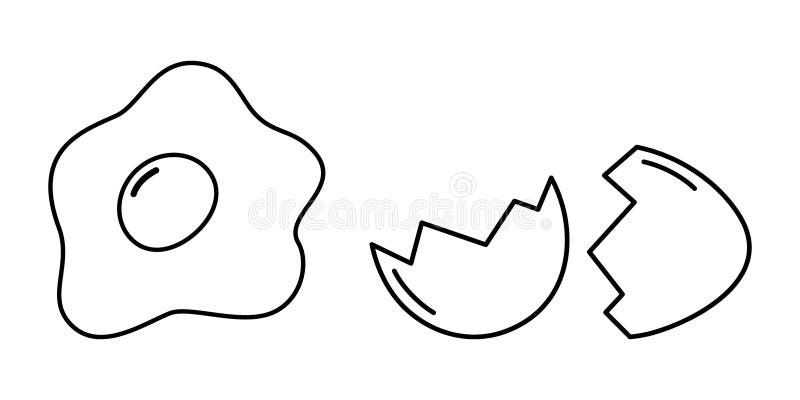 Fried Egg an Cracked Eggshell Outline Linear Minimalist Icon Logo ...