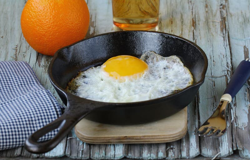 Fried egg in a frying pan stock photo. Image of cooking - 24725078