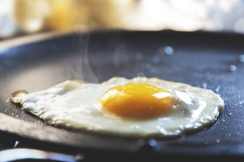 Fried Egg on Frying Pan Horizontal Stock Image - Image of cook, meal ...