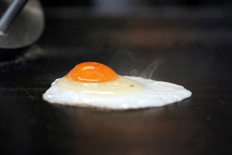Fried Egg for Hamburger Being Prepared on a Moving Hot Plate Stock ...