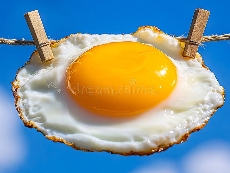 A Fried Egg Hanging on a Clothesline with Clothespins Stock Photo ...