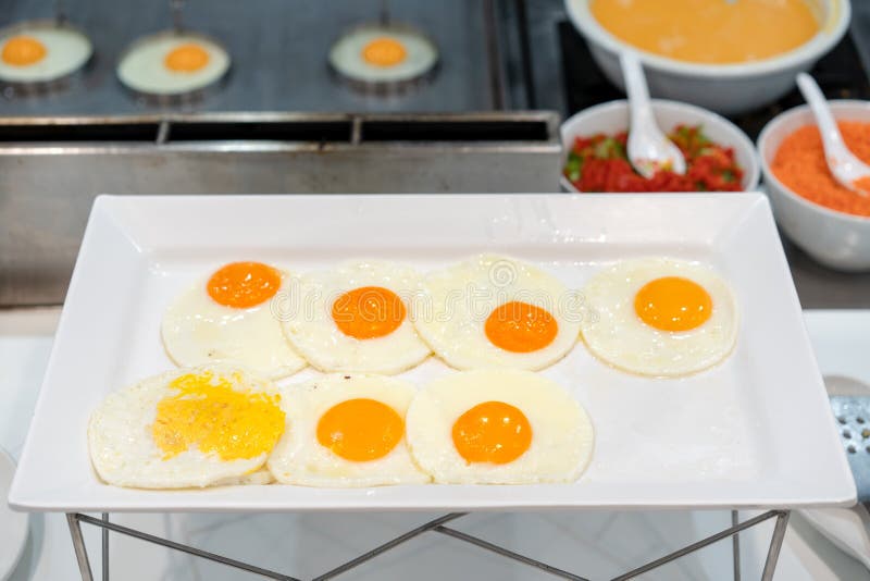 Fried Egg in Large White Square Bowl at Thailand Resort Stock Image ...