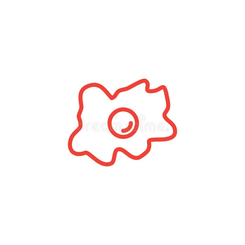 Fried Egg Line Red Icon on White Background. Red Flat Style Vector ...