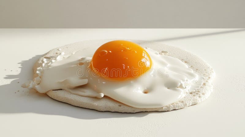 Fried Egg with Runny Yolk on a Flat White Surface in Bright Light Stock ...