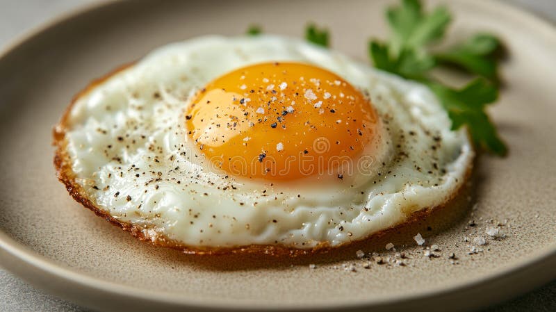 Fried Egg Seasoned with Salt and Pepper on a Plate. Stock Photo - Image ...