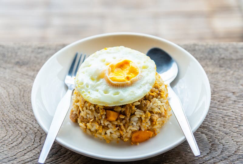 Fried Egg Served with Fried Rice for Breakfast Stock Image - Image of ...