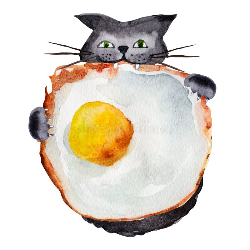 Fried Egg in the Teeth and Paws of a Black Cat with a Mustache ...