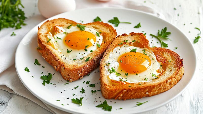 Fried Egg Toast in the Shape of a Heart. Selective Focus Stock Photo ...