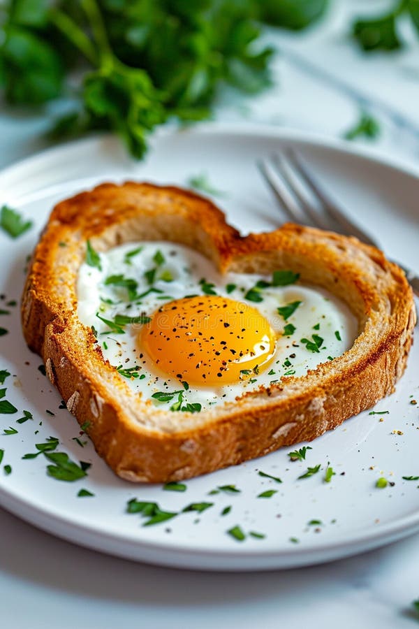 Fried Egg Toast in the Shape of a Heart. Selective Focus Stock Photo ...