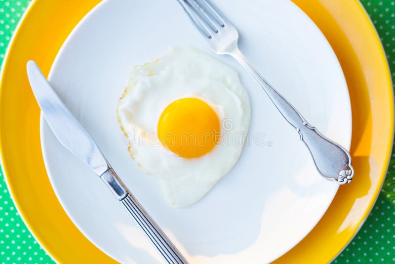 Fried Egg on a White, Yellow Plate. Restaurant. Breakfast Stock Image ...