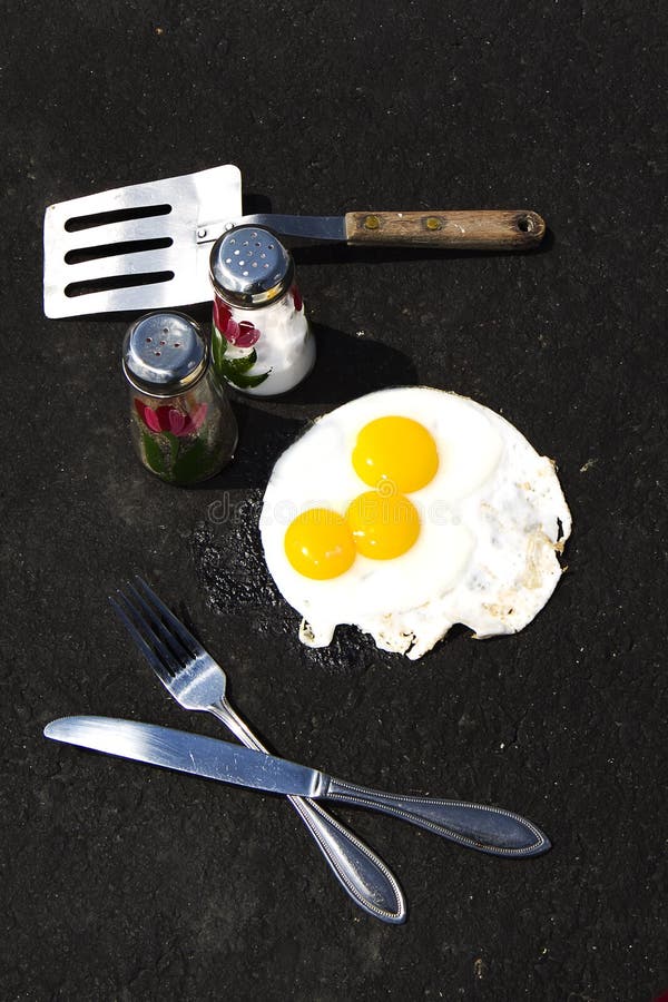 Concept - Frying Eggs Hot Asphalt Driveway Stock Image - Image of fork ...