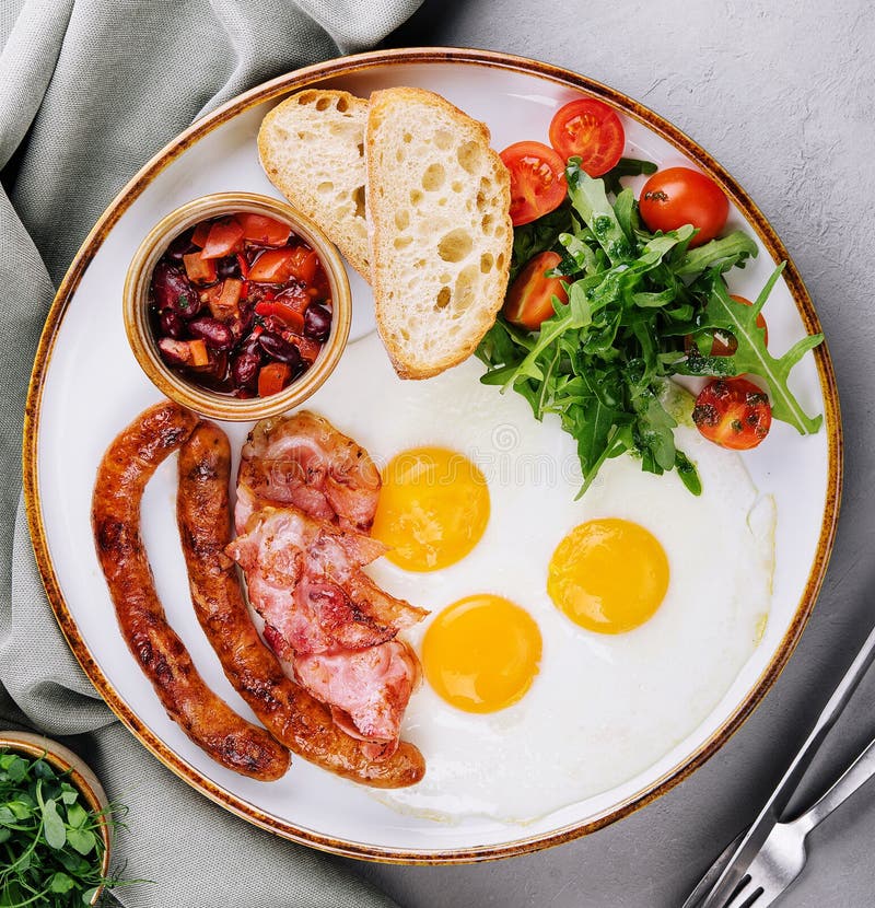 Fried Eggs and Bacon for Breakfast on a Plate Stock Photo - Image of ...