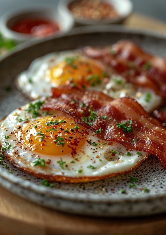 Fried Eggs and Bacon on Plate. Tasty Breakfast Stock Illustration ...