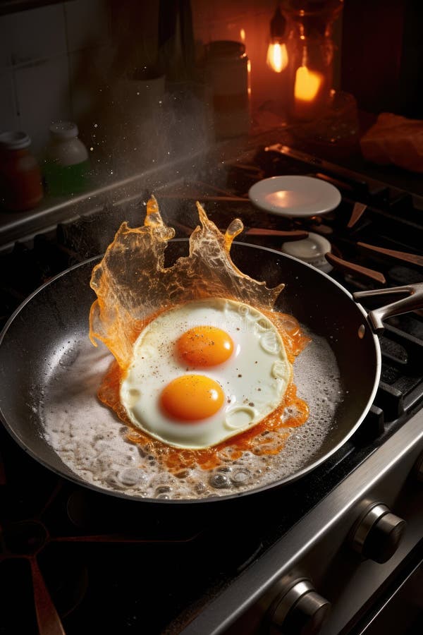 Fried Eggs Being Cooked on a Stove, Created Using Generative Ai ...