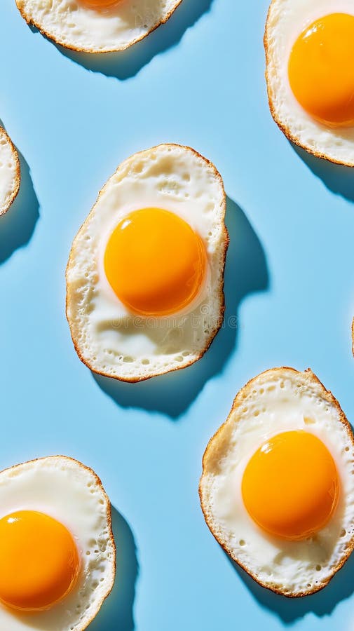 Fried Eggs on Blue Background, Sunny Side Up Breakfast. Food ...