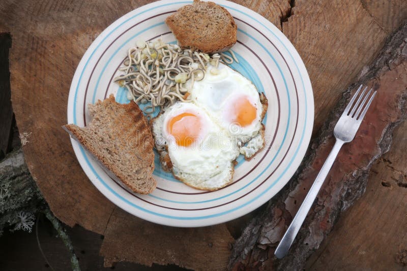 Fried Eggs Dish with Toast and Elvers Stock Image - Image of seafood ...