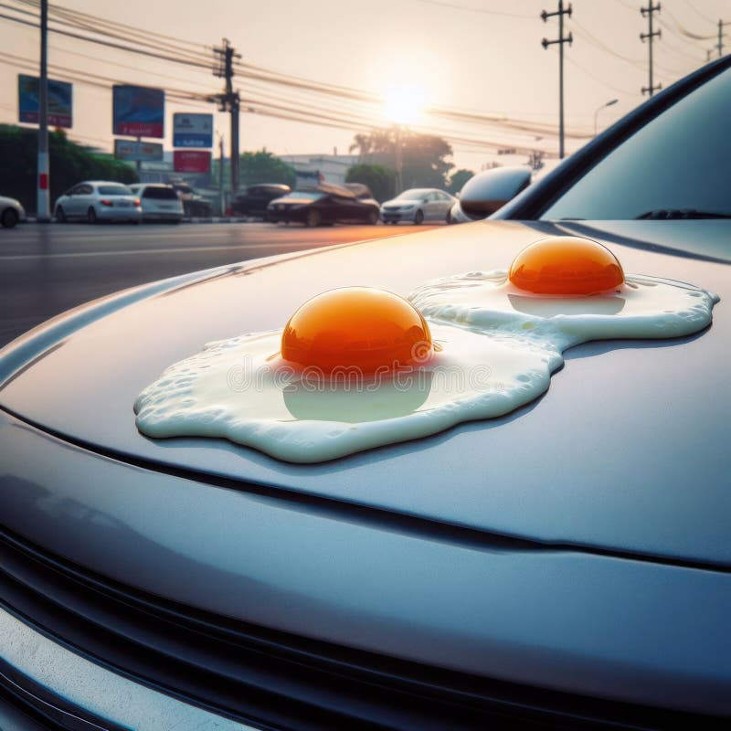 Fried Eggs on the Hood of the Car. Stock Photo - Image of yellow ...