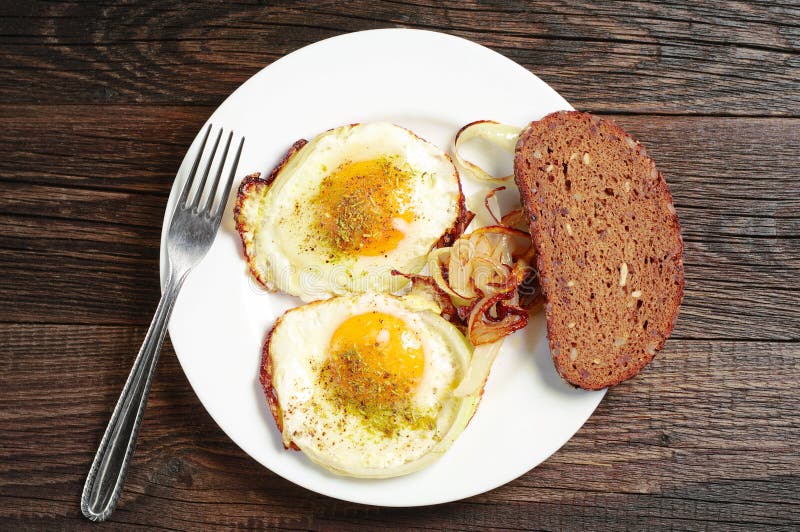 Fried Eggs with Onion for Breakfast Stock Image - Image of onion ...