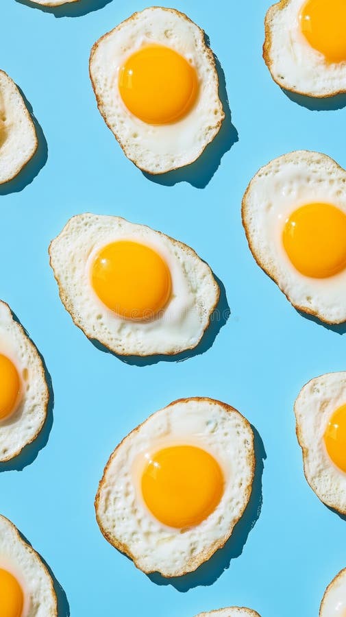 Fried Eggs Pattern on Bright Blue Background, Breakfast and Food ...