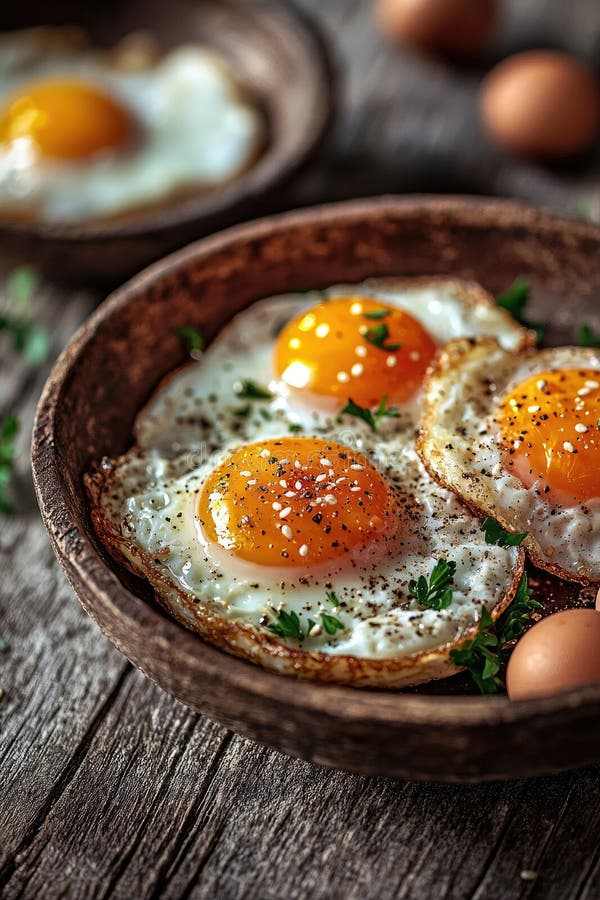 Fried Eggs in a Plate on the Table. Selective Focus Stock Photo - Image ...