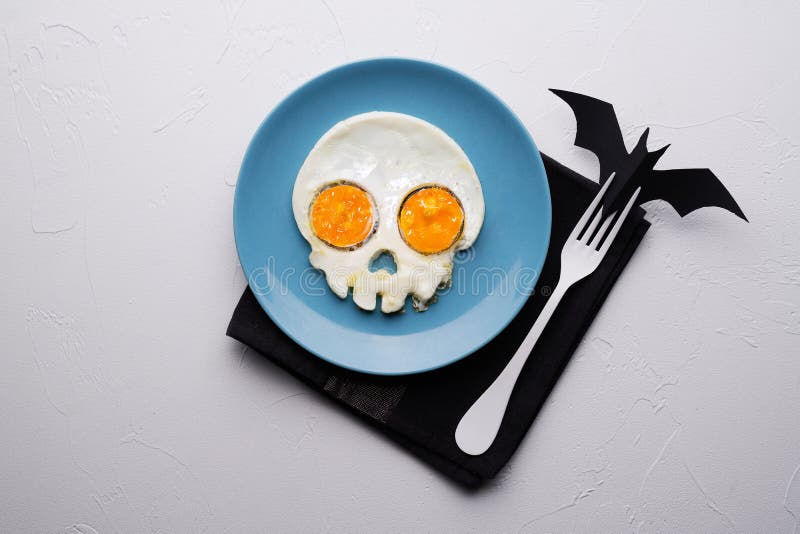 Fried Eggs in the Shape of a Skull. Halloween Breakfast Stock Photo ...