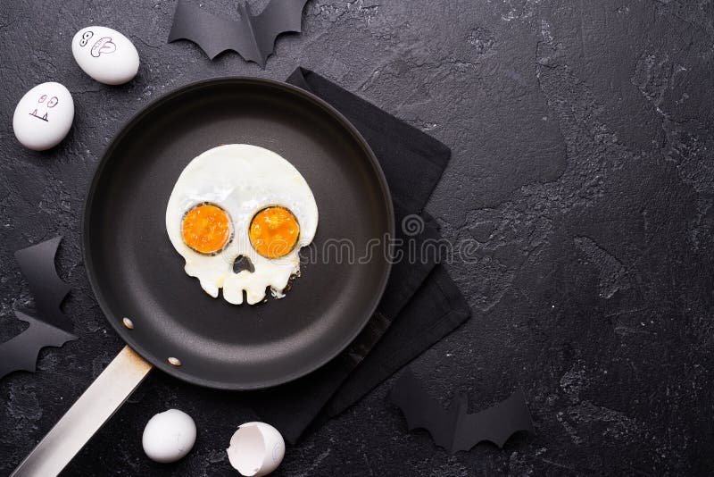 Fried Eggs in the Shape of a Skull. Halloween Breakfast Stock Image ...