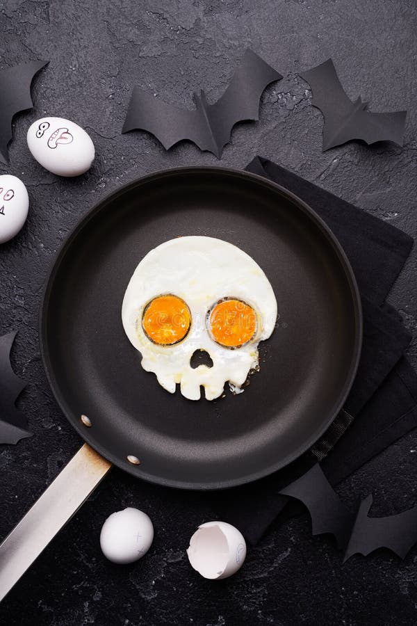 Fried Eggs in the Shape of a Skull. Halloween Breakfast Stock Image ...