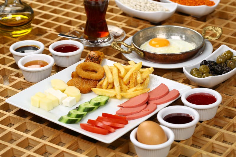 Fried Eggs and Turkish Breakfast Plate Stock Image - Image of glass ...