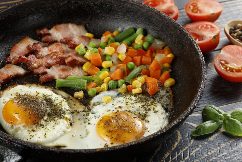 Fried Eggs with Vegetables in a Pan Stock Image - Image of fried, lunch ...