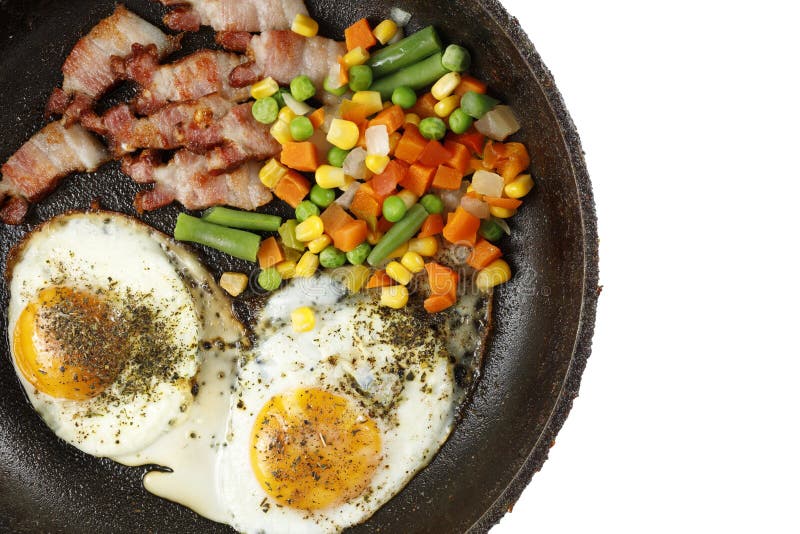 Fried Eggs with Vegetables in a Pan Isolate. Place for Text Cope Space ...