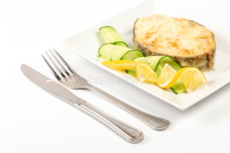 Fried Escolar Fish with Lemon and Cucumber Stock Image - Image of ...