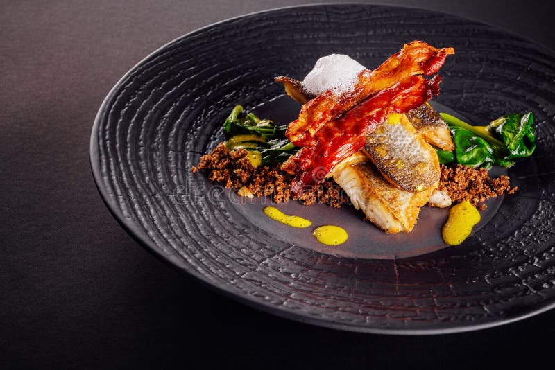 Fried Fish with Bacon on Plate Stock Image - Image of fish, meal: 268705083