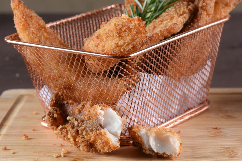 Fried Fish Bait in Slices, Tasty Food Breaded Codfish Stock Photo ...